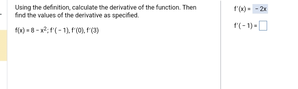 Solved Using the definition, calculate the derivative of the | Chegg.com