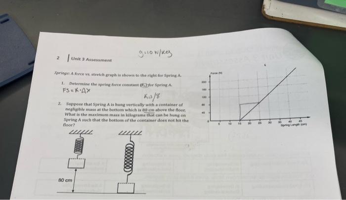 Solved g=10w/kg 2 Unit 3 Assessment Springs: A force vs. | Chegg.com