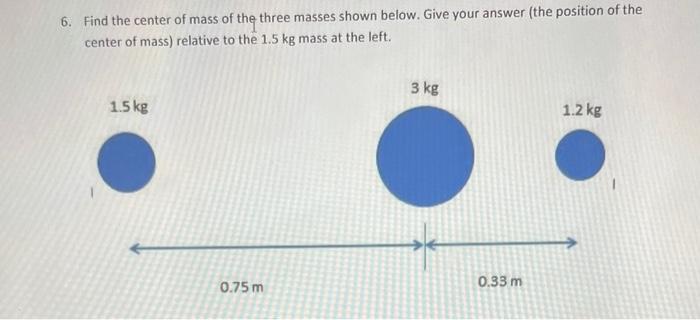Solved 6. Find the center of mass of the three masses shown | Chegg.com