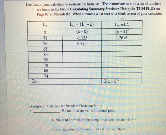 Solved Use List on your calculator to evaluate the formulas. | Chegg.com