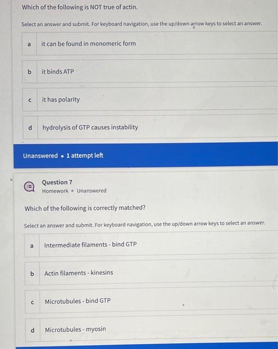Solved Which of the following is NOT true of actin. Select | Chegg.com