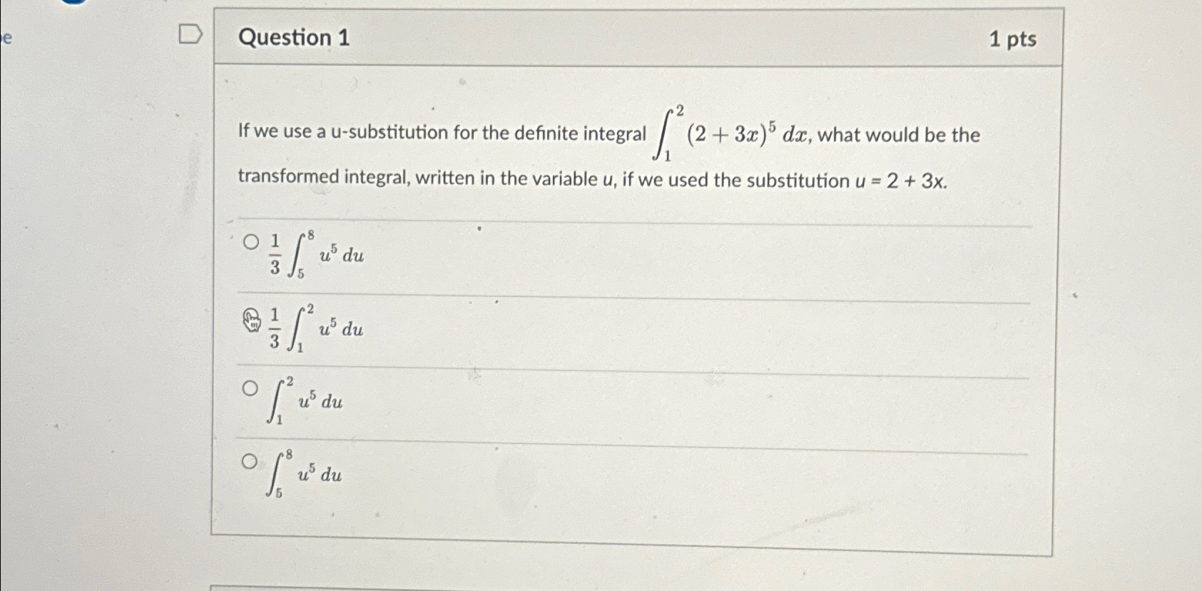 Solved Question 11 ﻿ptsIf we use a u-substitution for the | Chegg.com