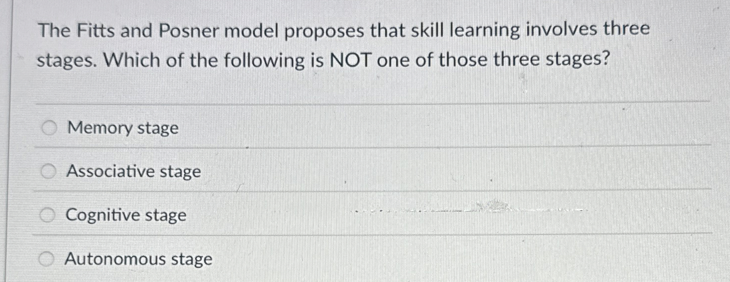 Solved The Fitts and Posner model proposes that skill | Chegg.com