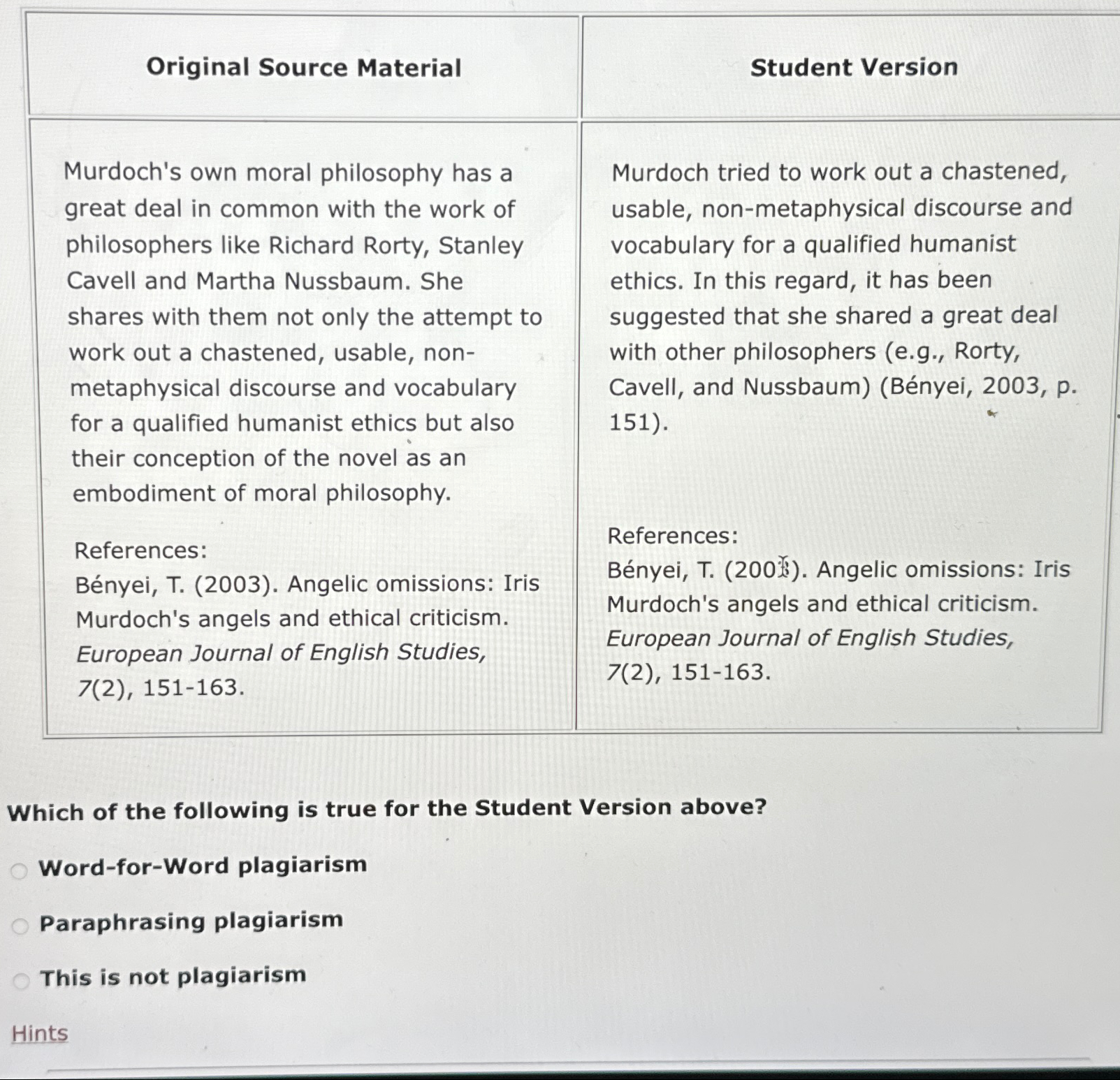 Solved \table[[Original Source Material,Student | Chegg.com