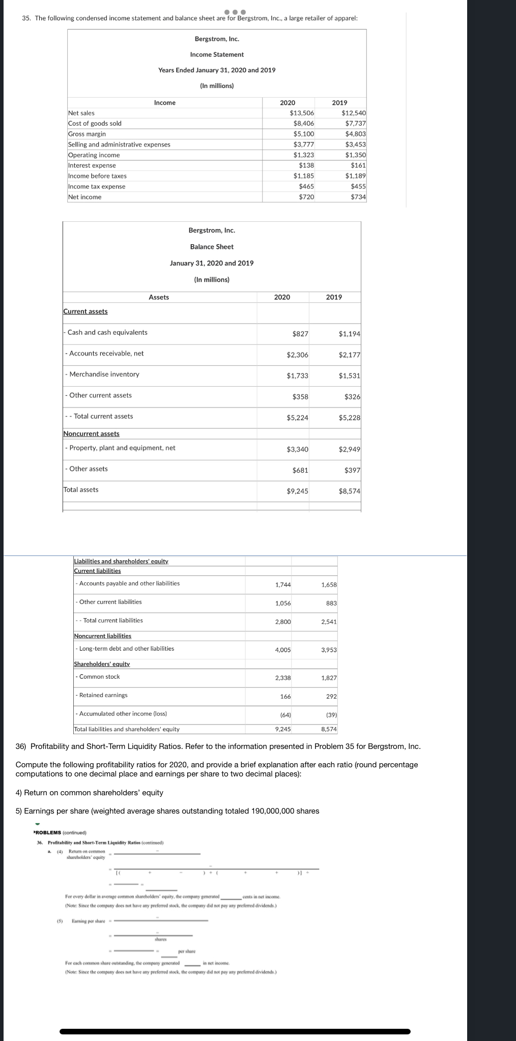 Solved The following condensed income statement and balance | Chegg.com