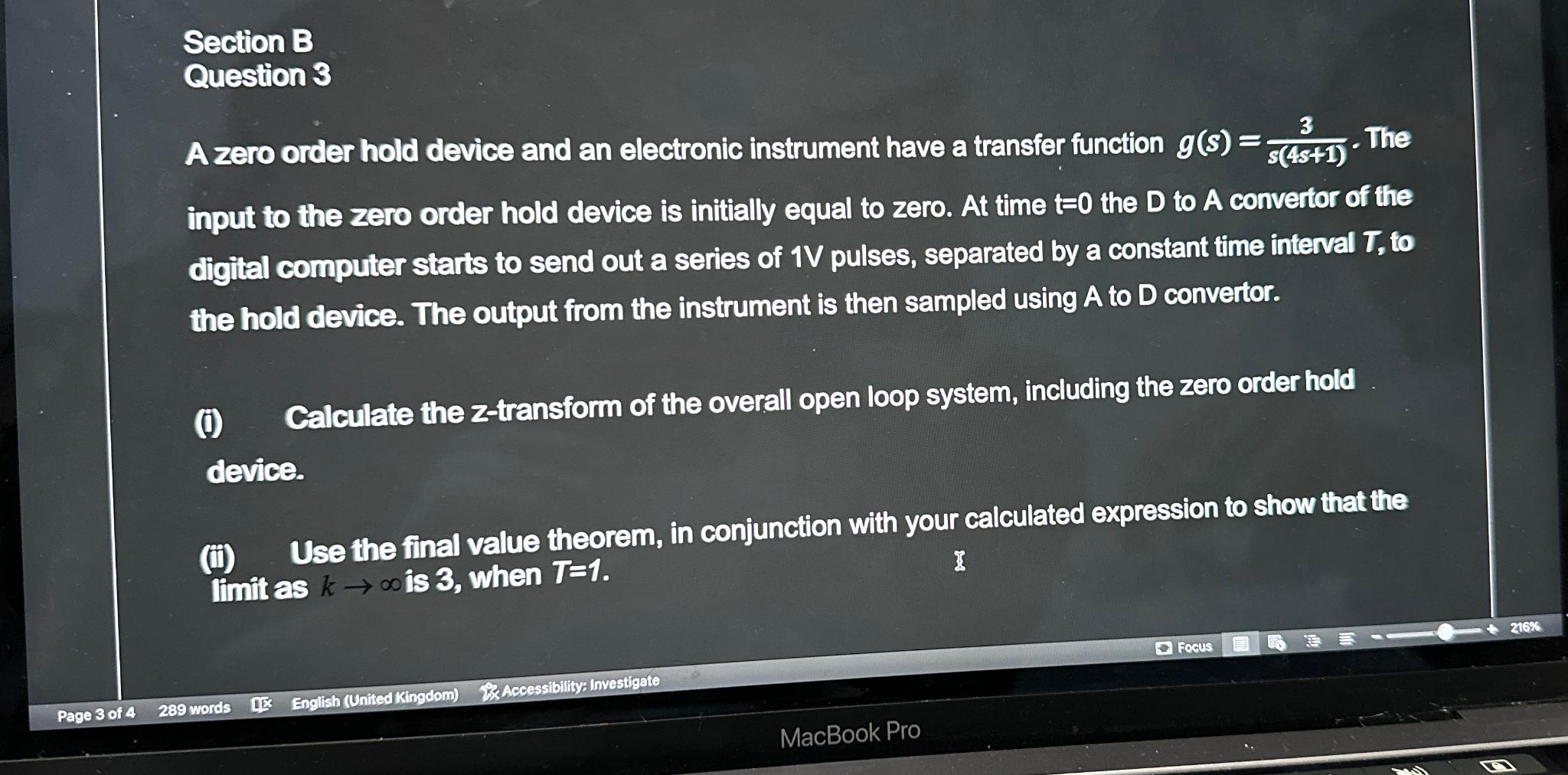 Solved Section BQuestion 3A zero order hold device and an | Chegg.com