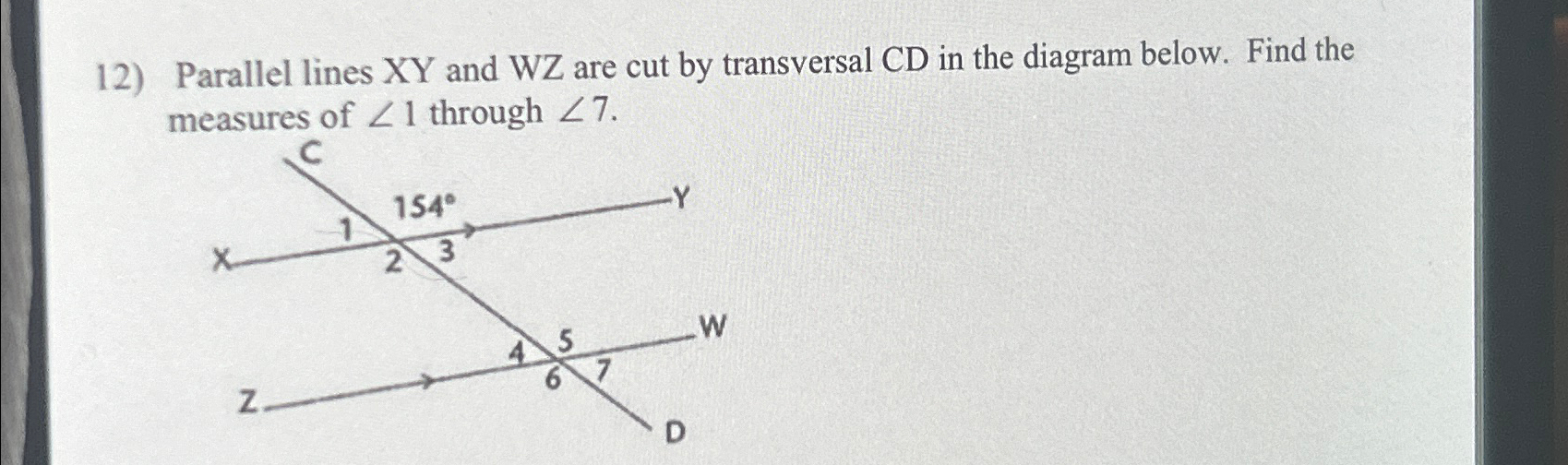 Solved Parallel lines xY ﻿and WZ ﻿are cut by transversal CD | Chegg.com