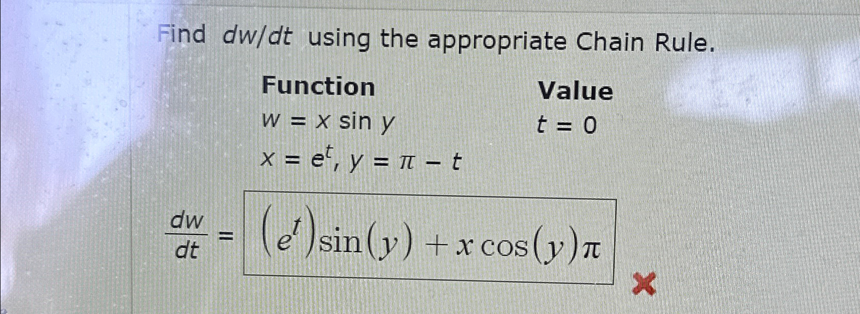 Solved Find dwdt ﻿using the appropriate Chain Rule. | Chegg.com