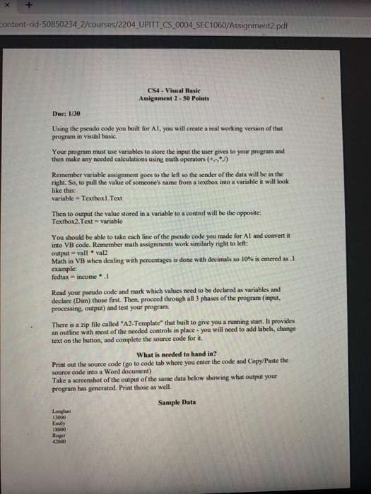 Solved how would i make an actual code like this on visual | Chegg.com