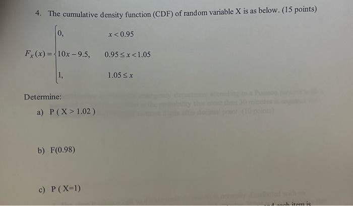 Solved 4. The cumulative density function (CDF) of random | Chegg.com