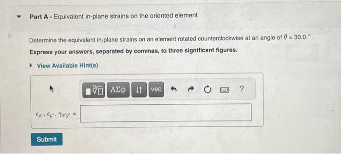 Solved Part A - Equivalent in-plane strains on the oriented | Chegg.com