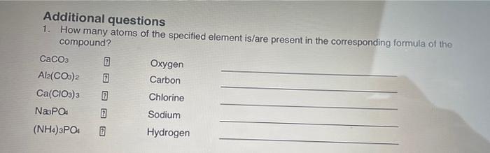 Solved Additional questions 1. How many atoms of the | Chegg.com