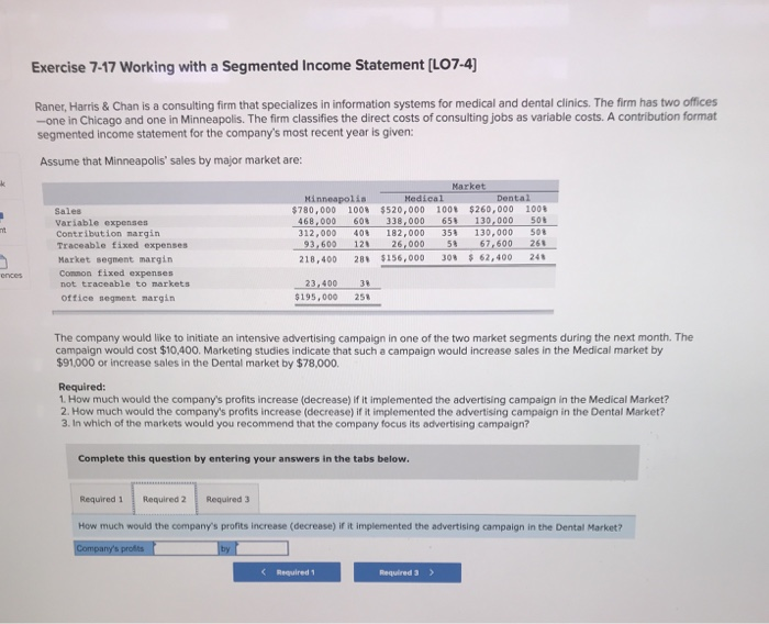 Solved Exercise 7-17 Working with a Segmented Income | Chegg.com