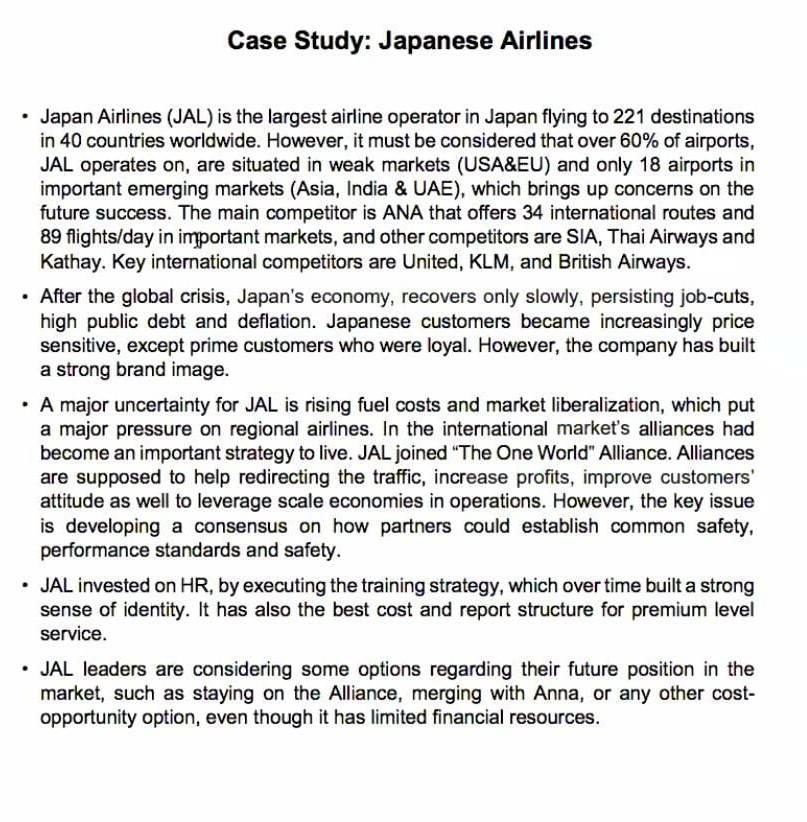 Case Study: Japanese Airlines Japan Airlines (JAL) is | Chegg.com