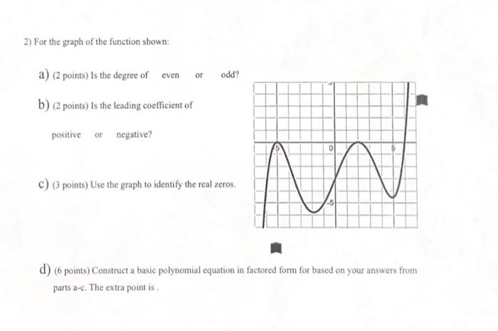 Solved 2) For the graph of the function shown: a) (2 points) | Chegg.com