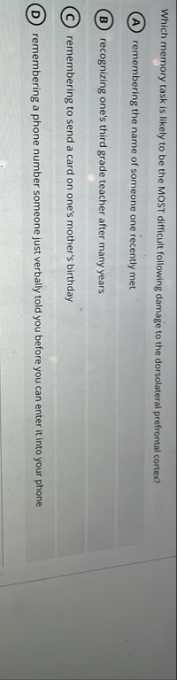 Solved Which memory task is likely to be the MOST difficult | Chegg.com