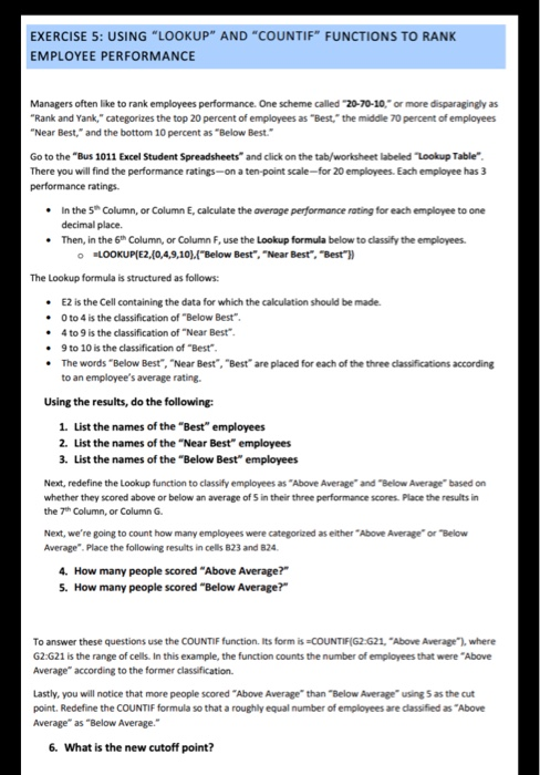 EXERCISE 5: USING "LOOKUP" AND "COUNTIF" FUNCTIONS TO | Chegg.com