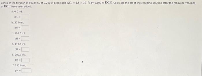 Solved Consider the titration of 100.0 mL of 0.200M acetic | Chegg.com