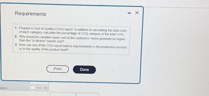 Solved Requirement 1. Prepare a Cost of Quality (COQ) | Chegg.com