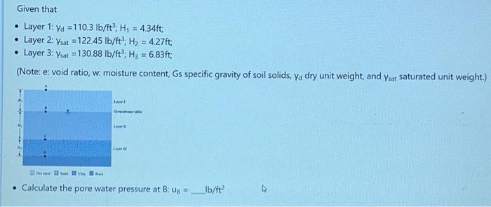Solved - Layer 1: Yd=110.3lb/ft3;H1=4.34ft - Layer 2: γsot | Chegg.com