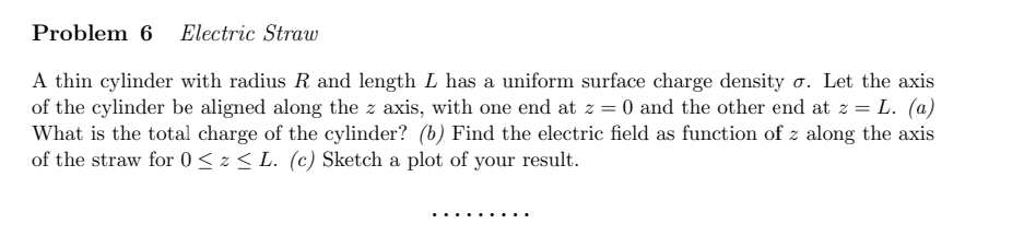 Solved Problem 6 Electric Straw A thin cylinder with radius | Chegg.com