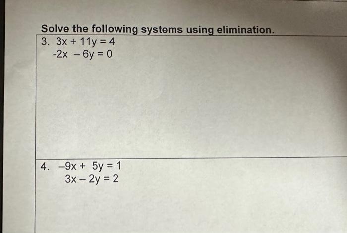 Solved Solve the following systems using elimination. 3. | Chegg.com
