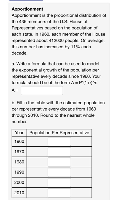 Solved Apportionment Apportionment is the proportional | Chegg.com