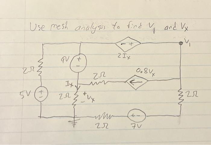 Solved Use mesh analysis to find V and Vx 2r 5V (+ qV/+ Ix. | Chegg.com