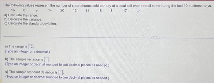 Solved The following values represent the number of | Chegg.com