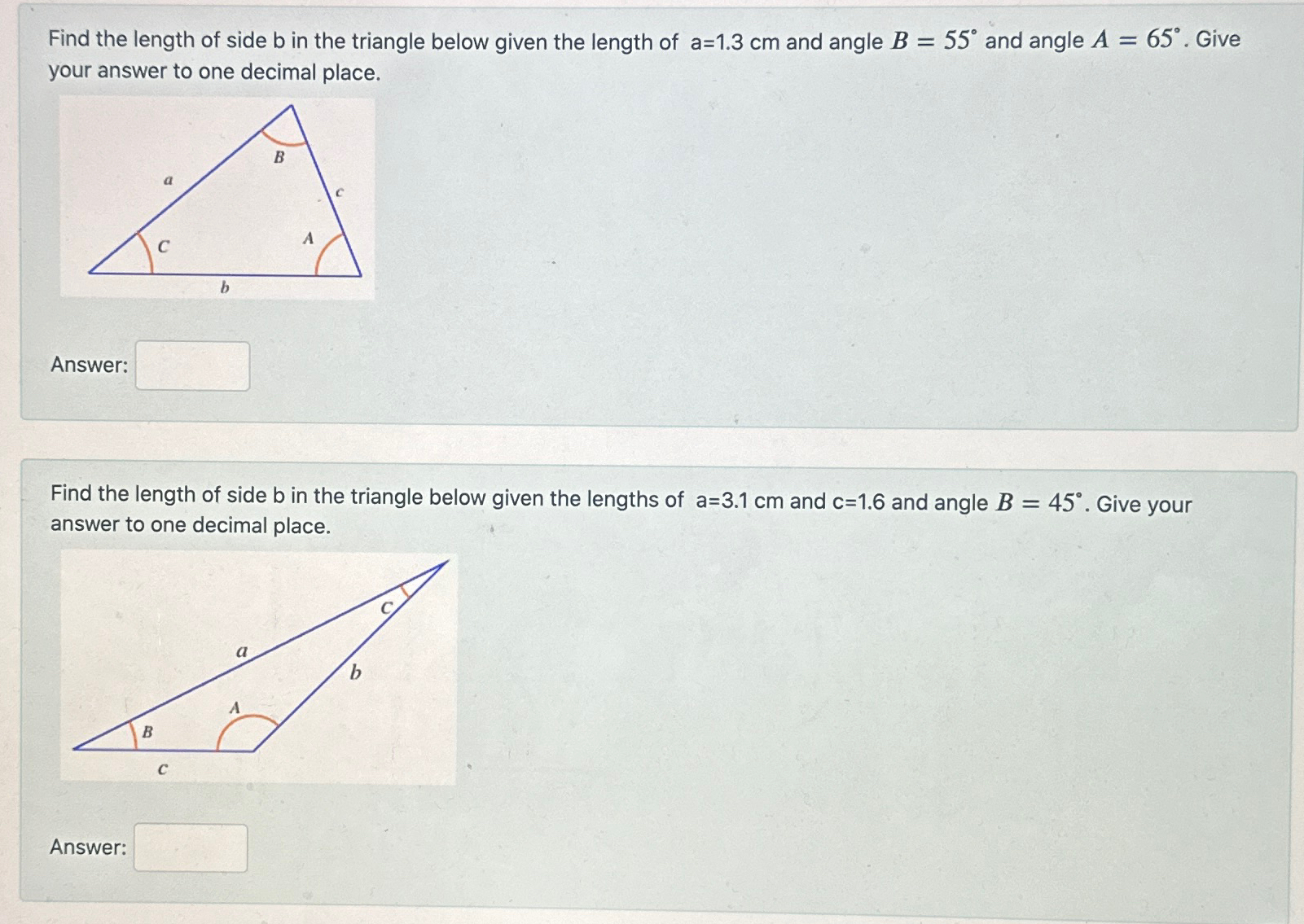 Solved Find the length of side b ﻿in the triangle below | Chegg.com