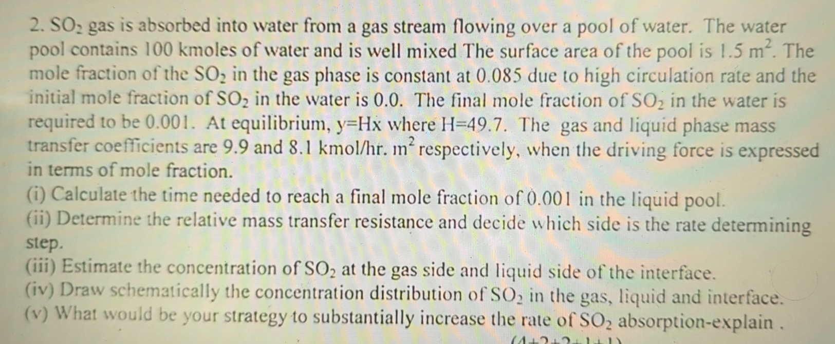 Solved SO2 ﻿gas is absorbed into water from a gas stream | Chegg.com