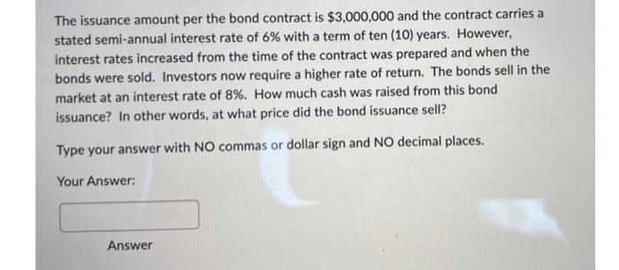 Solved The issuance amount per the bond contract is | Chegg.com