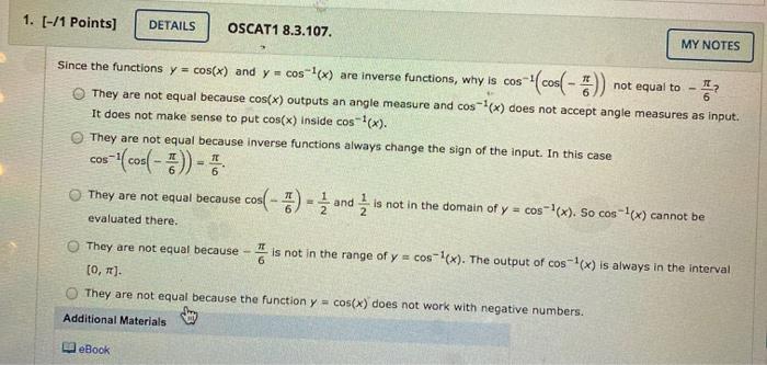 Solved 1. [-/1 Points) DETAILS OSCAT1 8.3.107. MY NOTES | Chegg.com Solved 1. [-/1 Points) DETAILS OSCAT1 8.3.107. MY NOTES | Chegg.com