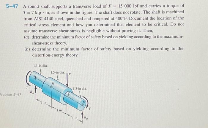 Solved -47 A round shaft supports a transverse load of | Chegg.com
