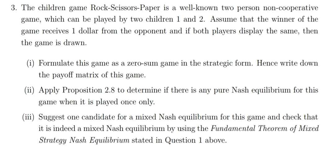 Solved The children game Rock-Scissors-Paper is a well-known | Chegg.com
