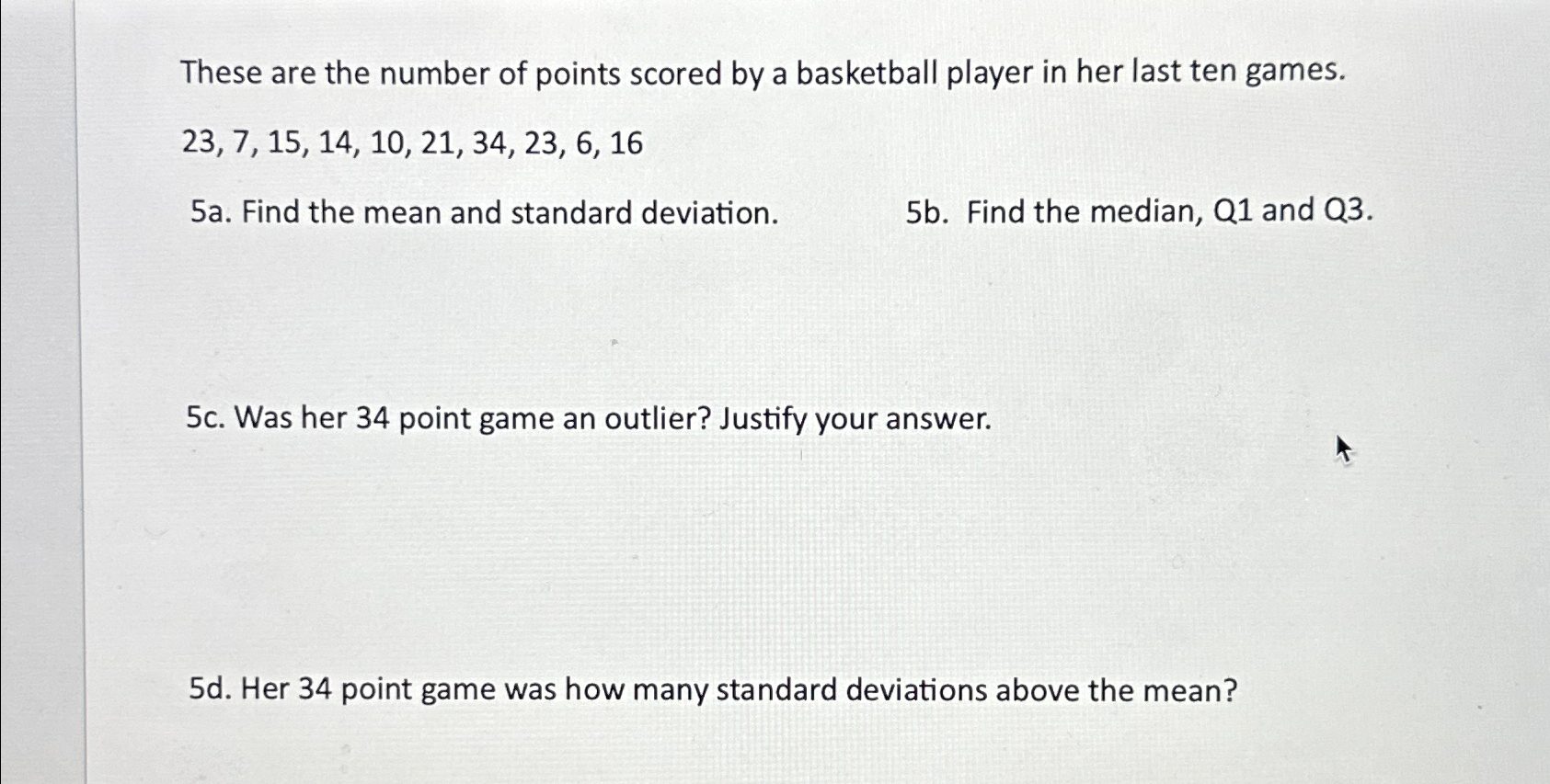 Solved These are the number of points scored by a basketball | Chegg.com