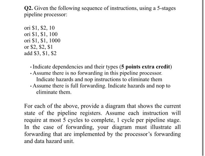 Solved Q2. Given the following sequence of instructions, | Chegg.com
