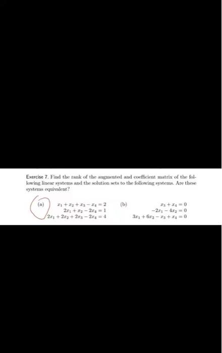 Solved Exercise 7. Find the rank of the augmented and | Chegg.com