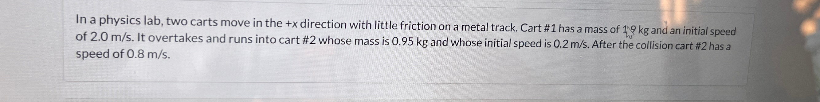 Solved In a physics lab, two carts move in the +x ﻿direction | Chegg.com