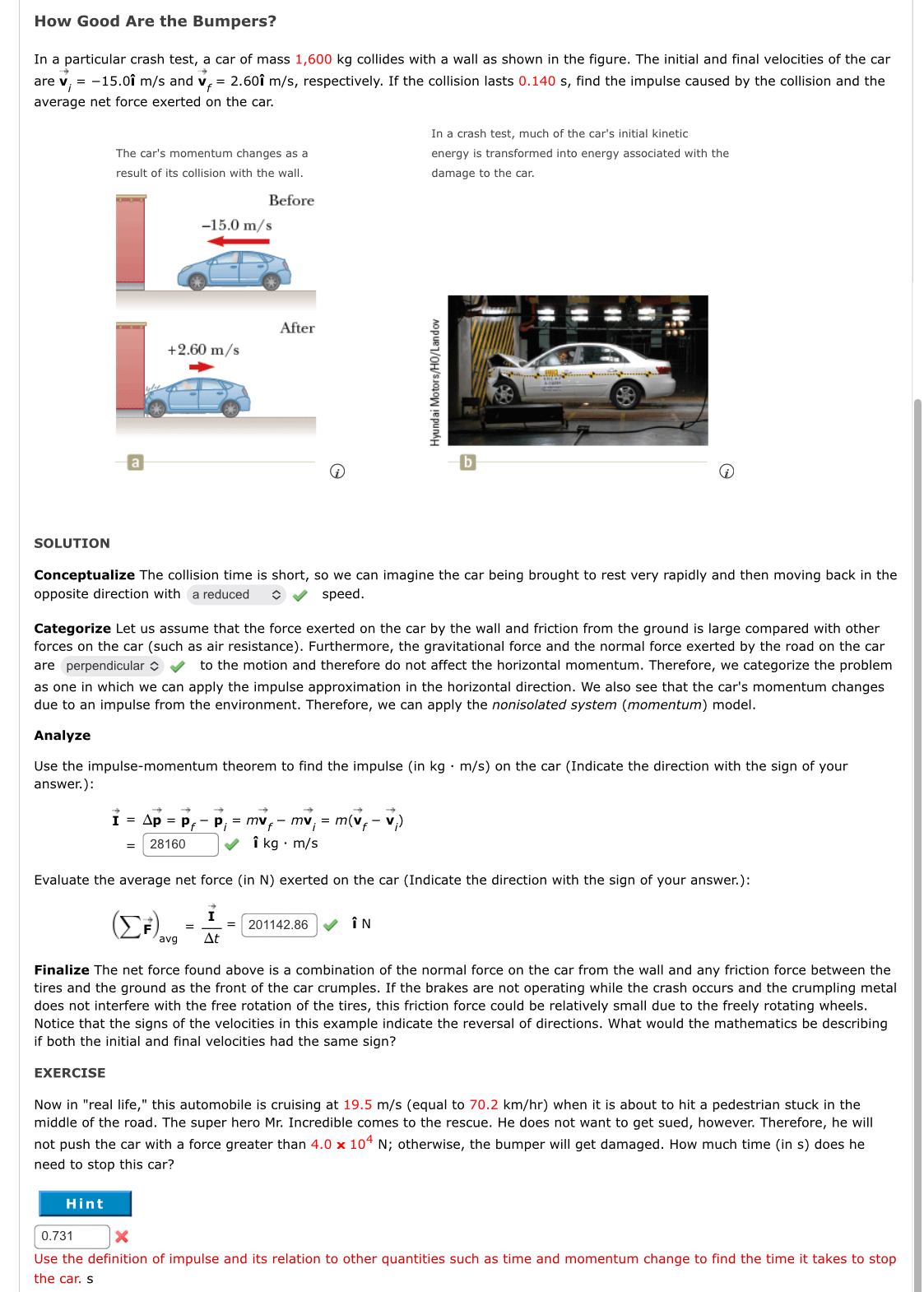 Solved How Good Are the Bumpers?In a particular crash test, | Chegg.com