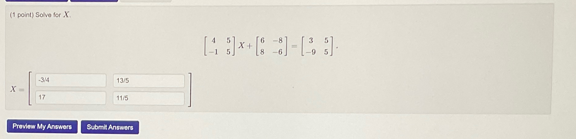 Solved (1 ﻿point) ﻿Solve for | Chegg.com