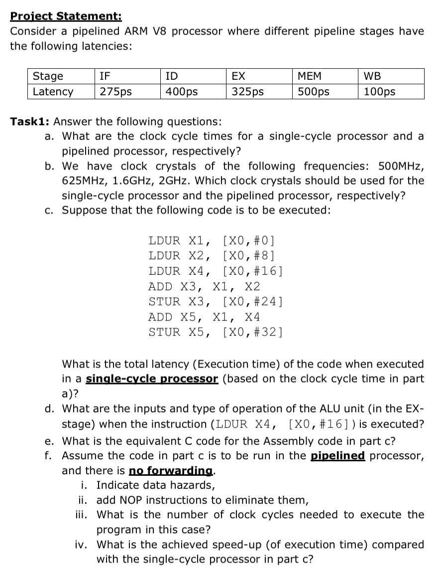 Solved Project Statement:Consider a pipelined ARM V8 | Chegg.com