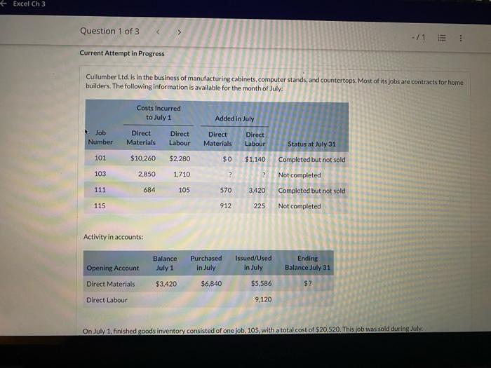 Solved Current Attempt in Progress Cullumber Ltd, is in the | Chegg.com