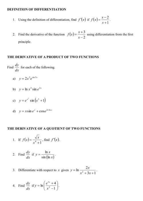 Solved DEFINITION OF DIFFERENTIATION 1. Using the definition | Chegg.com