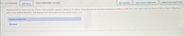 Solved 11. [-11 Points DETAILS COLFUNPHYS1 2.P.029 MY NOTES | Chegg.com Solved 11. [-11 Points DETAILS COLFUNPHYS1 2.P.029 MY NOTES | Chegg.com