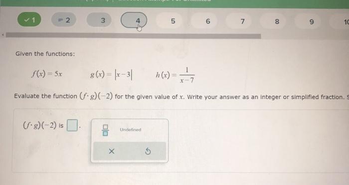 Solved 2. 3 5 6 7 8 9 Given the functions: f(x) = 5x 4 (2) - | Chegg.com