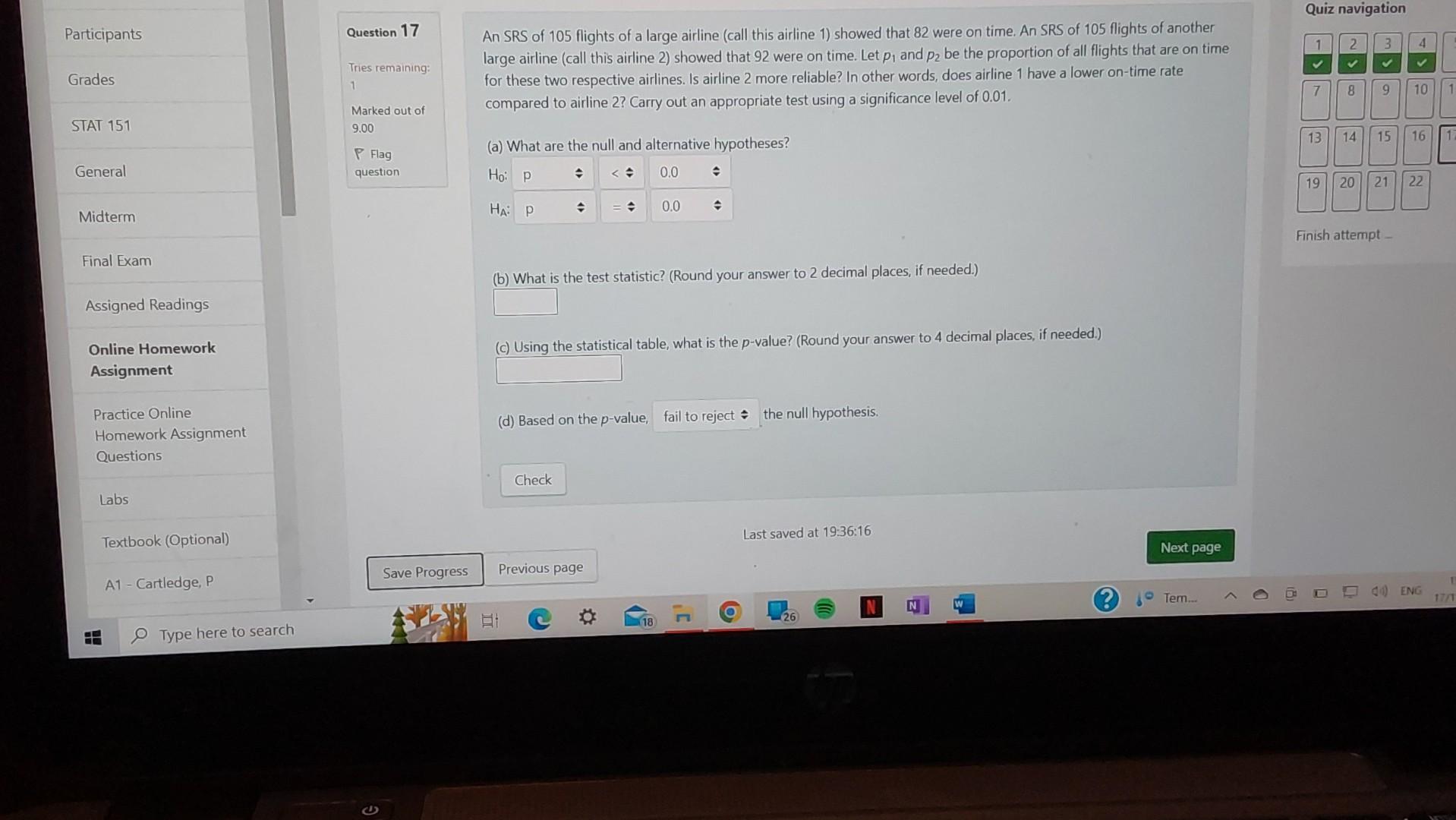 Solved Quiz naviqation An SRS of 105 flights of a large | Chegg.com