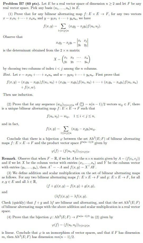 Solved Problem B7 ( 60pts ). Let E be a real vector space of | Chegg.com