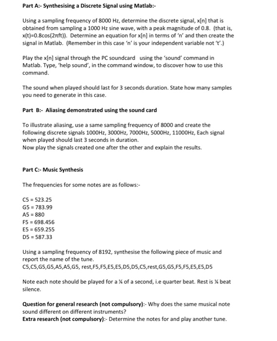 Solved Part A:- Synthesising a Discrete Signal using Matlab: | Chegg.com