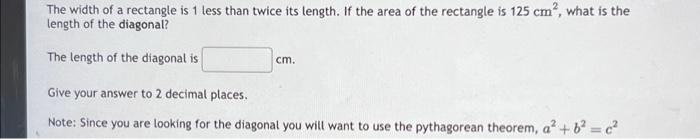 Solved The width of a rectangle is 1 less than twice its | Chegg.com